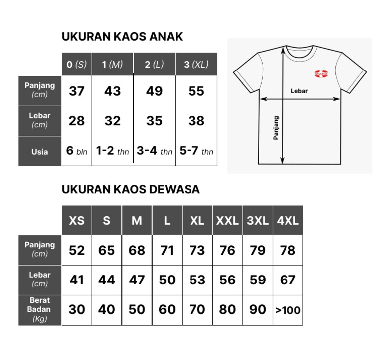 Size Chart Kaos | PDF | Gaya Hidup