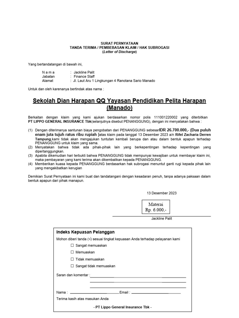 Contoh Form Klaim Ass Siswa (Lod) | PDF