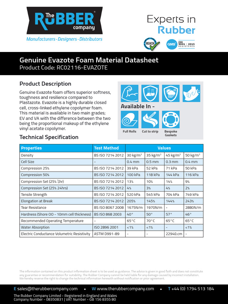 Evazote Foam Material Data Sheet | PDF | Pascal (Unit) | Materials