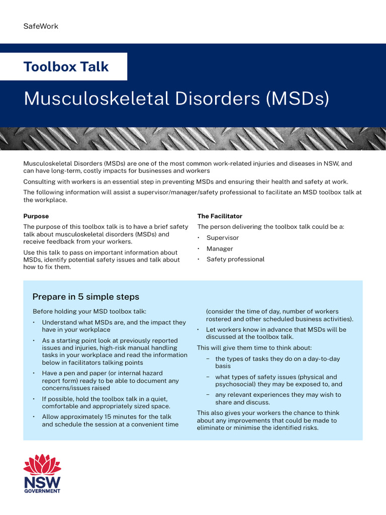 Preventing Musculoskeletal Disorders | PDF | Occupational Safety And ...