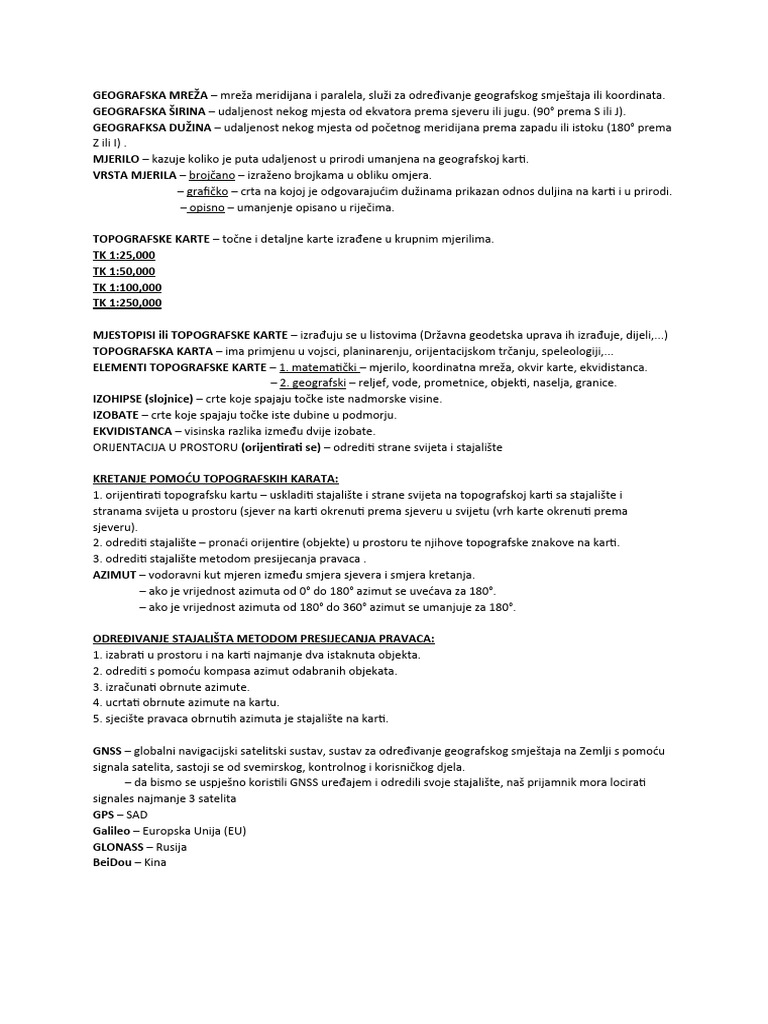 Geografija - Karte (Mjerilo, Topografske Karte, Koordinate,... ) | PDF