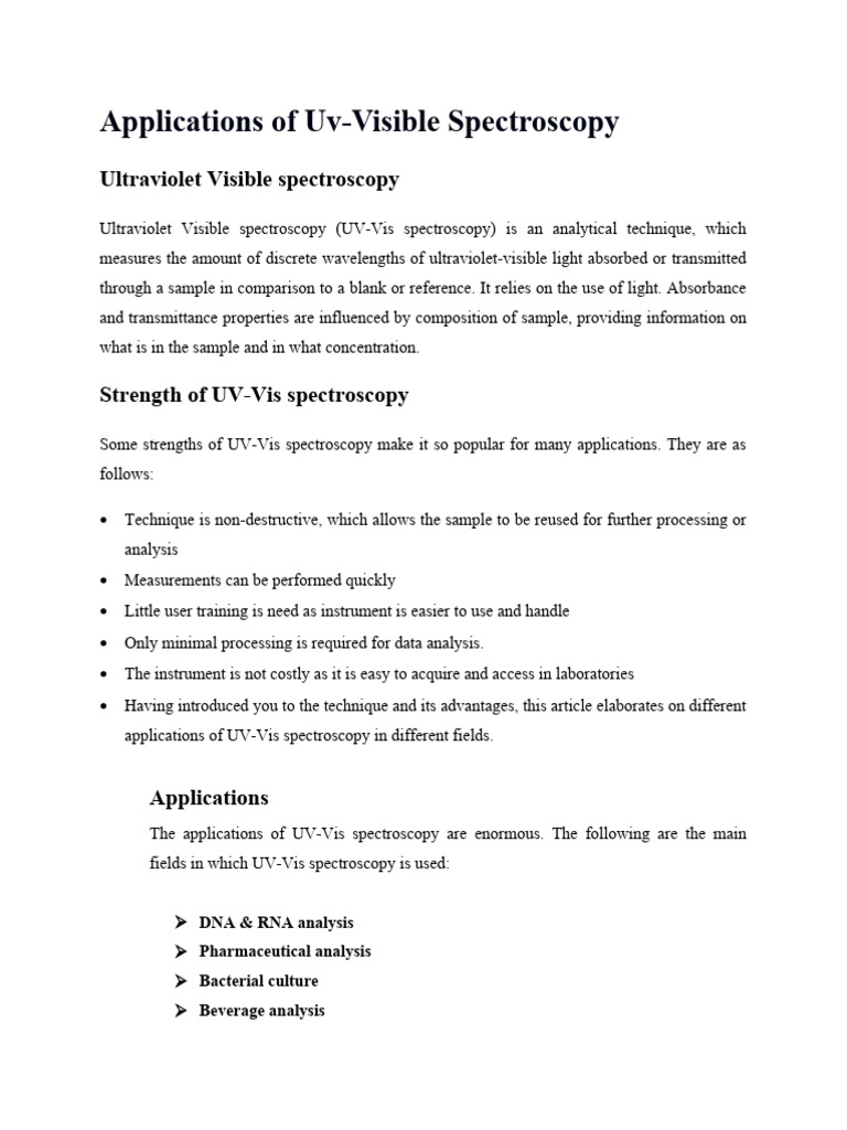 Applications of Uv | PDF | Ultraviolet–Visible Spectroscopy | Infrared ...