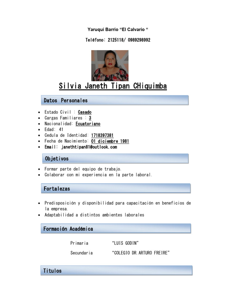 HOJADE VIDA SILVIA-Tipan-1 | PDF