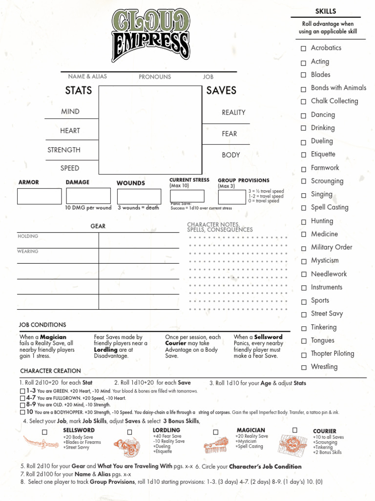 Cloud Empress Character Sheet Portrait 5.18.23 | PDF | Role Playing Games