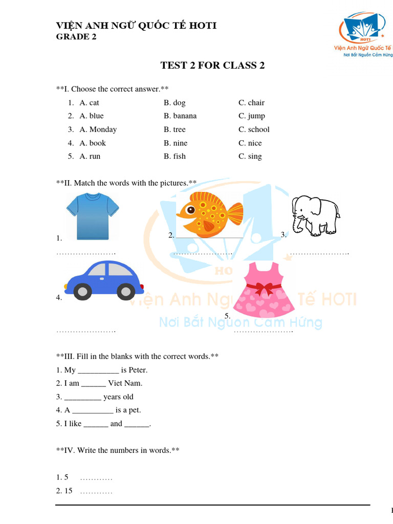 Test 2 For Class 2 | PDF