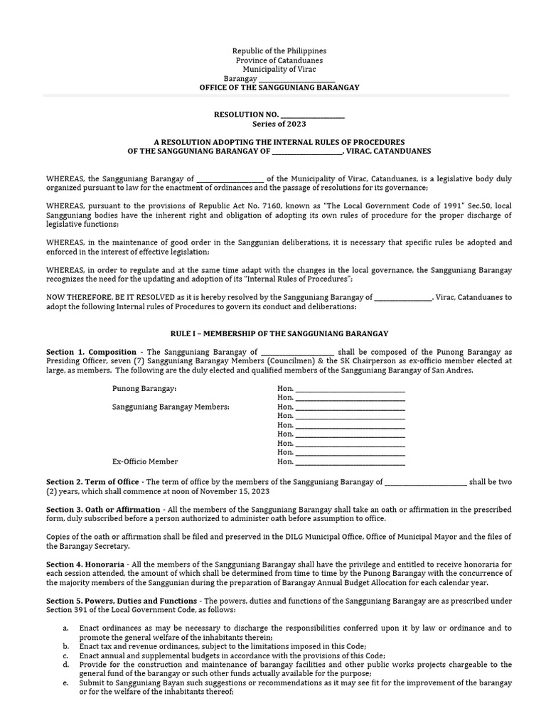 DRAFT IRP For Barangays | PDF | Quorum | Committee