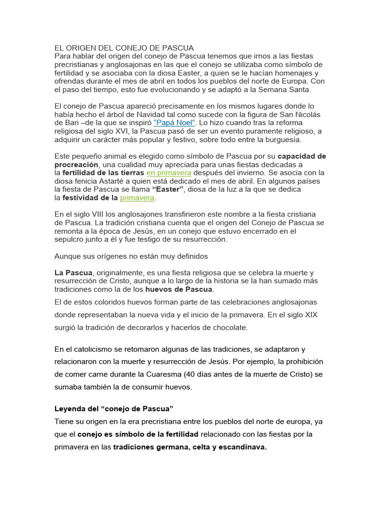 Origen del Conejo de Pascua | PDF | Pascua de Resurrección | Huevo de ...