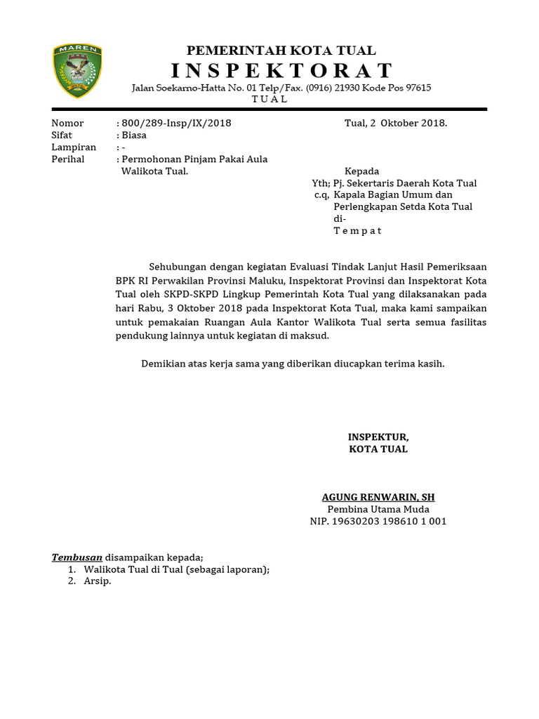 Surat Pinjam Pakai Aula Ii | PDF