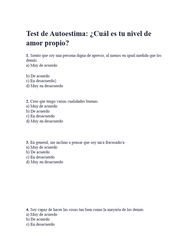 Test Autoestima para Imprimir | PDF