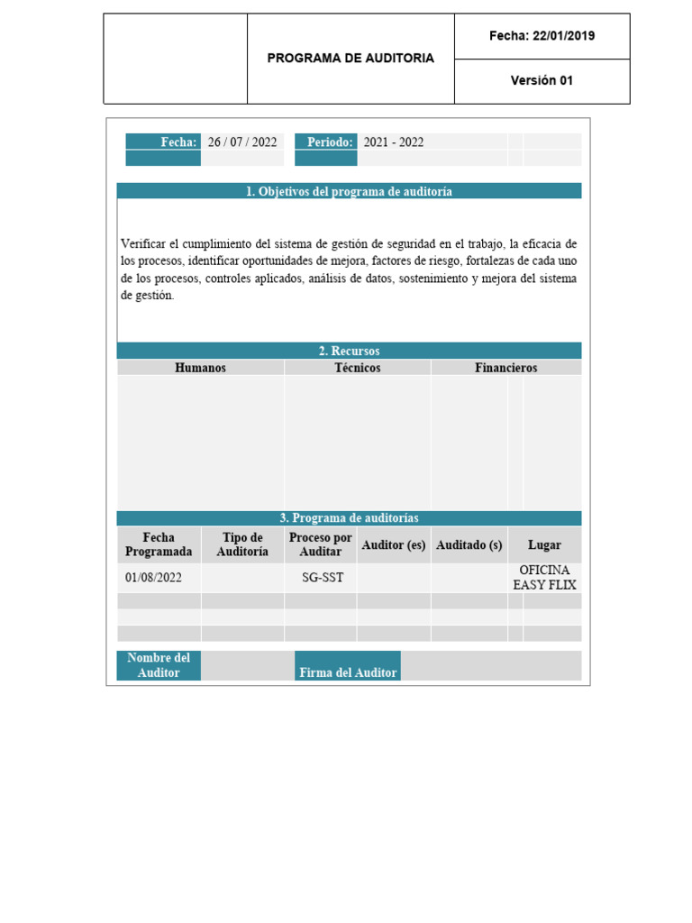 Anexo 10. Modelo Programa de Auditoria | PDF