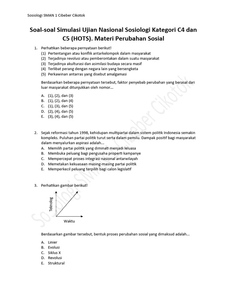 Soal-Soal Simulasi Ujian Nasional Sosiologi Kategori C4 Dan C5 (HOTS) - Materi Perubahan Sosial ...