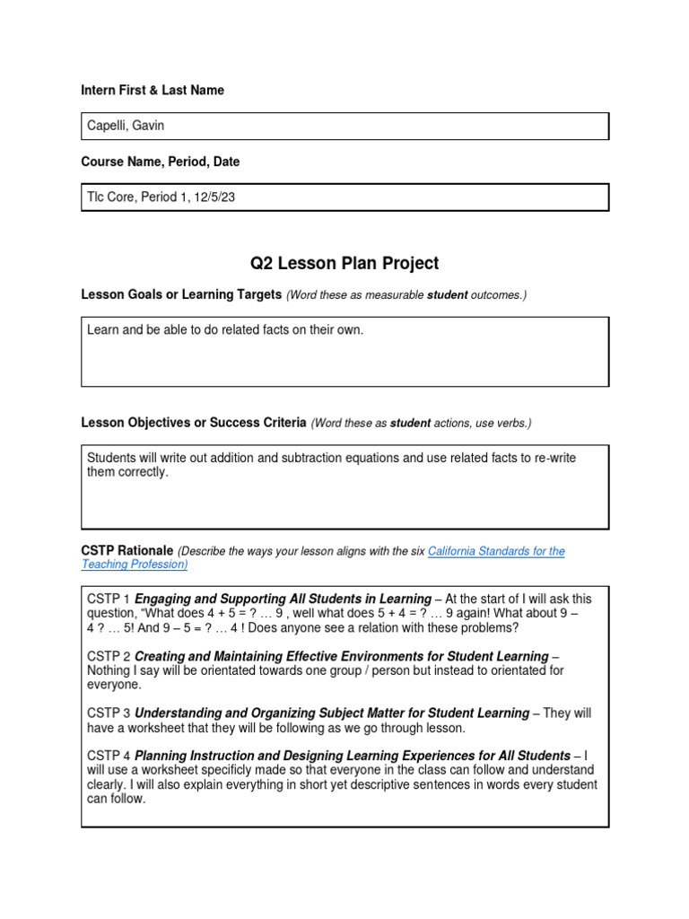 q2 CSTP Lesson Plan Template 2 1 | PDF | Learning | Cognition