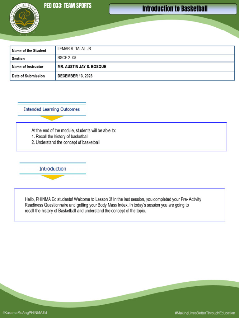 Introduction To Basketball | PDF | Basketball Positions | Ball Games