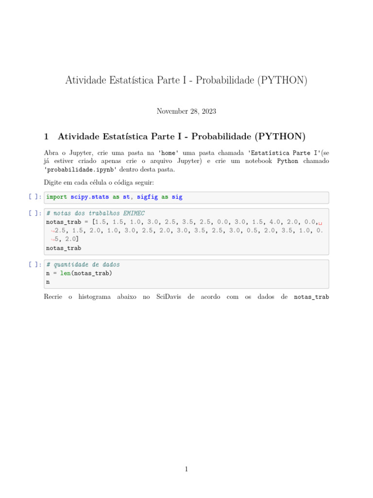 Atividade Estatística Parte I - Probabilidade (PYTHON) | PDF