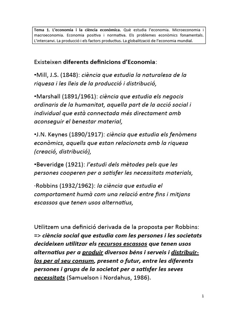 Apunts Tema 1 IntroEco | PDF