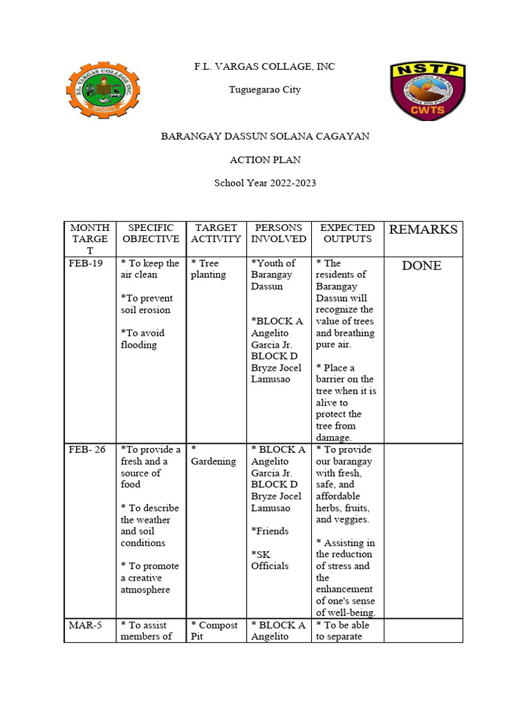 Final Action Plan in NSTP | PDF | Nature | Environment