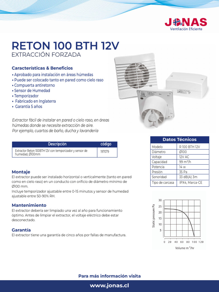 Extractor Reton 100 BTH 12V | PDF | Hogar, jardinería y bricolaje