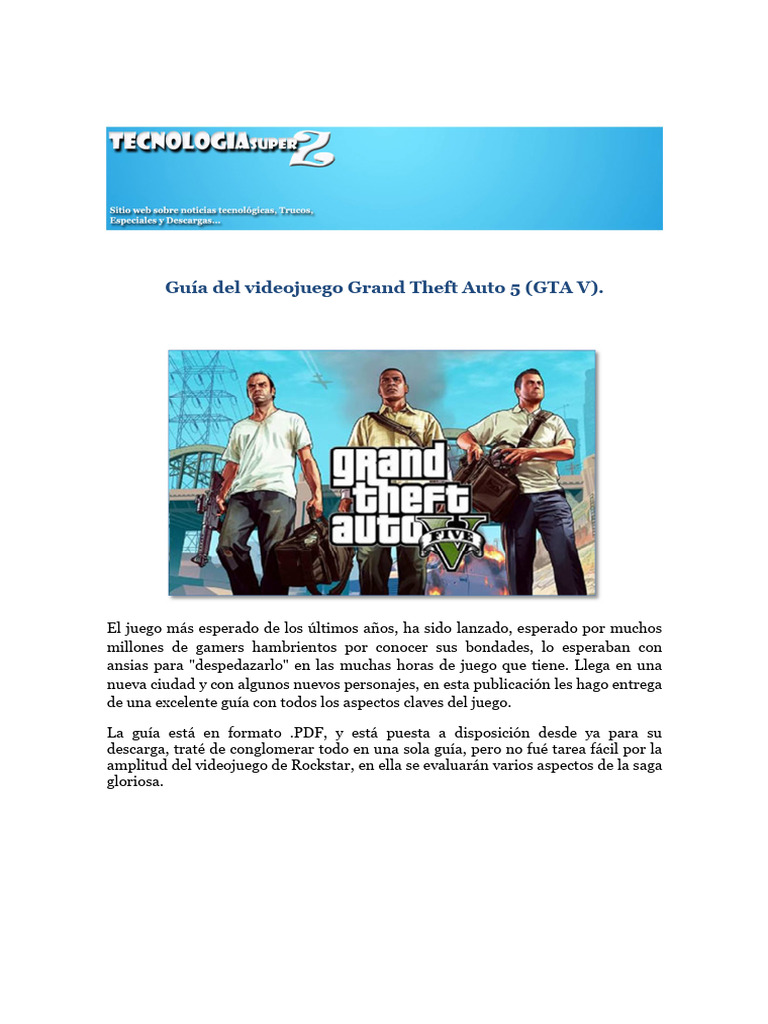 Guia Del Videojuego Grand Theft Auto 5 Gta V PDF Free | PDF
