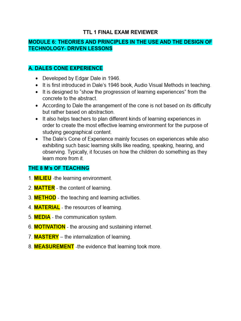 TTL1 Final Exam Reviewer | PDF | Pedagogy | Educational Assessment