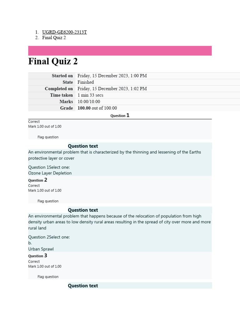 Environmental Science FinalQ2 | PDF | Human Impact On The Environment ...