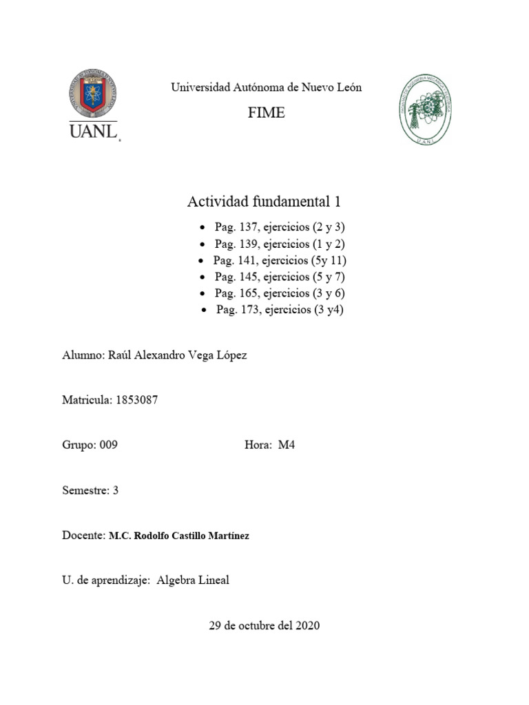 Algebra Lin - A1 - RV | PDF
