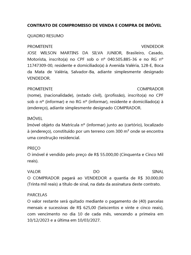 Contrato De Compromisso De Compra E Venda Apartamento Pdf Business