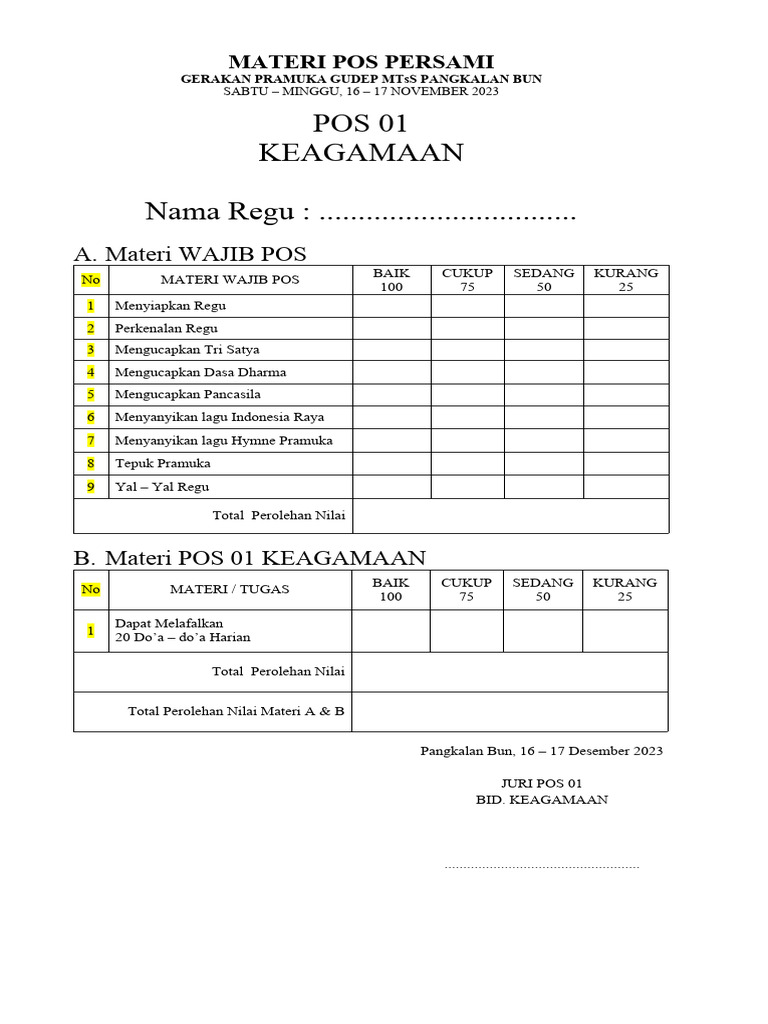 Materi Pos Persami 2023 | PDF
