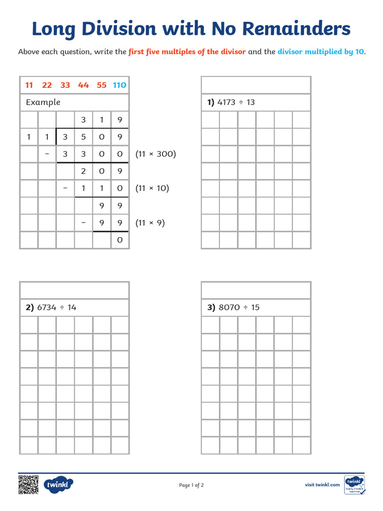 Long Division With No Remainders Activity Sheets Ver 4 | PDF ...