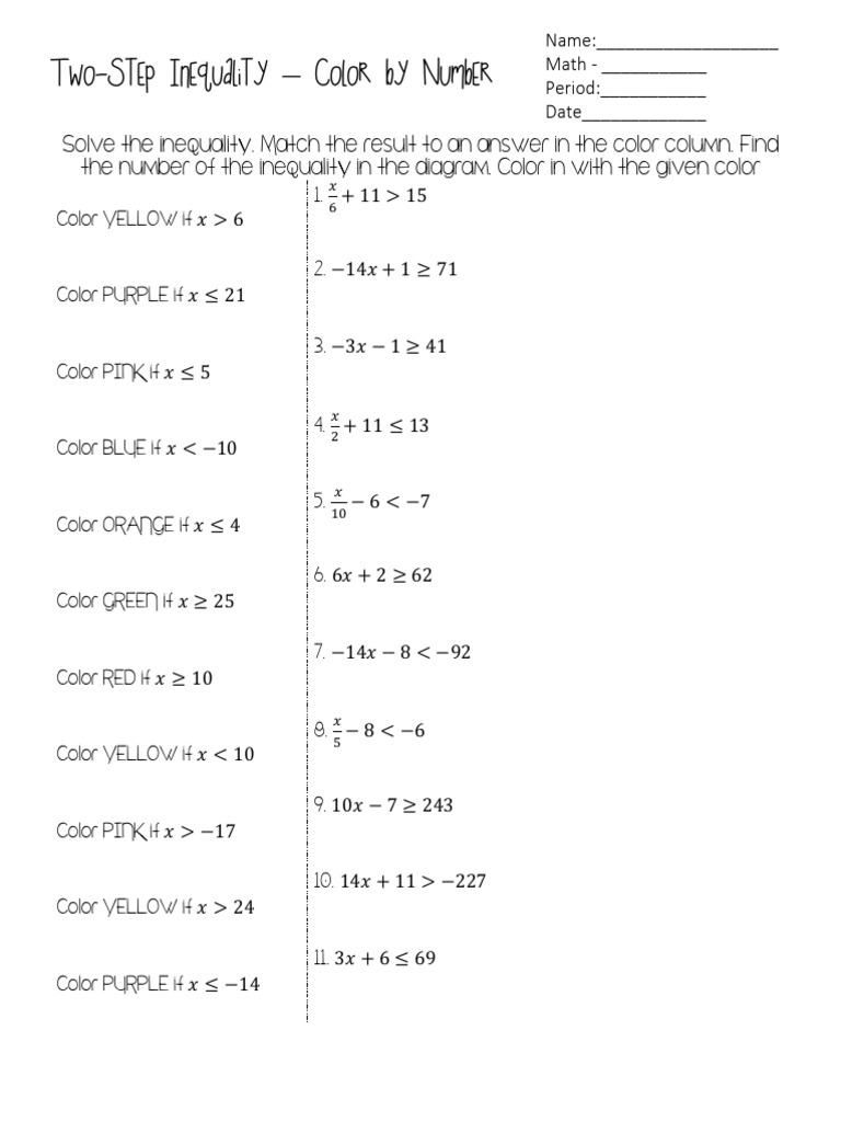 Two-Step Inequality - Color by Number | PDF | Visual Perception | Image ...