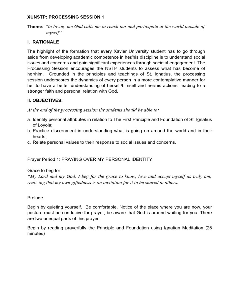 NSTP1 Processing Session | PDF | Prayer | Ignatius Of Loyola