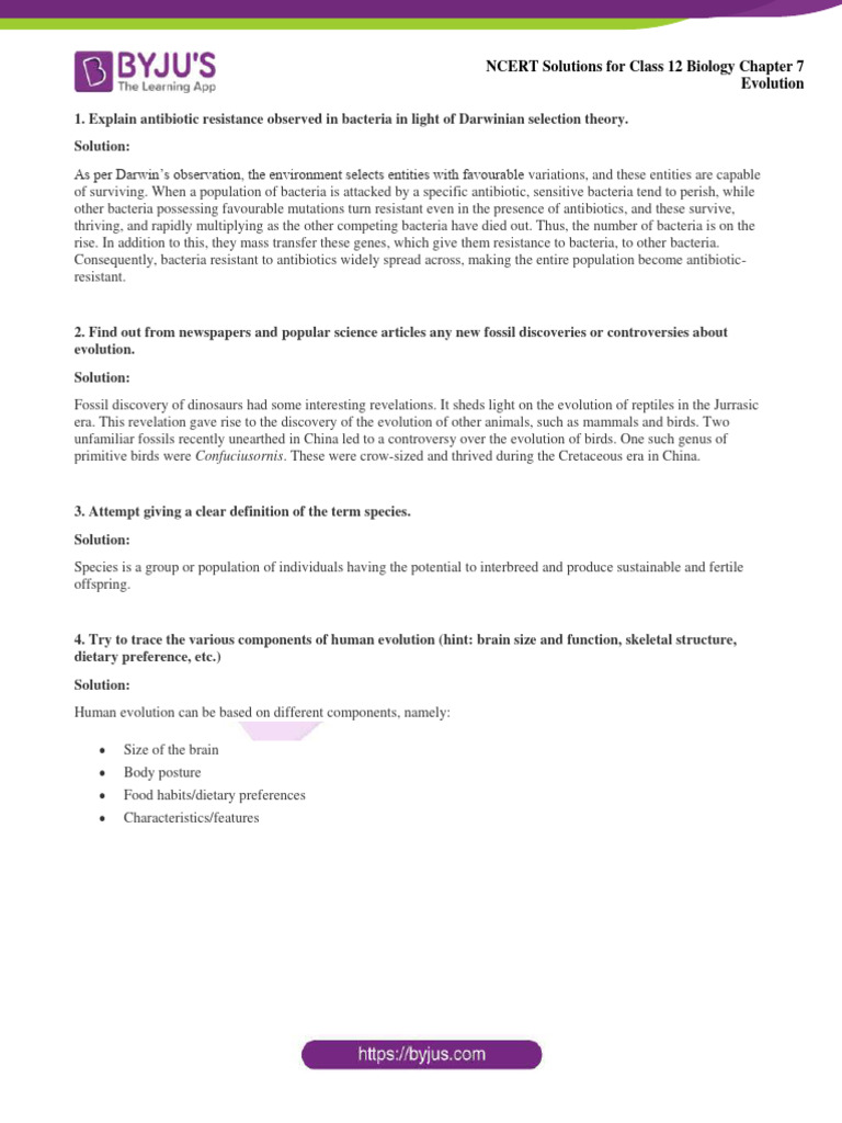 NCERT Solutions For Class 12 March 30 Biology Chapter 7 Evolution | PDF | Evolution | Homo