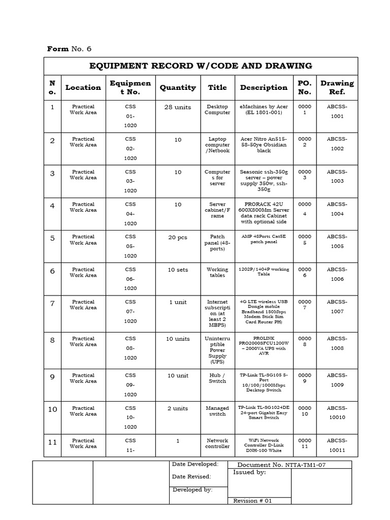 For Check (Equipment Record With Code and Drawing Print | PDF | Wi Fi ...