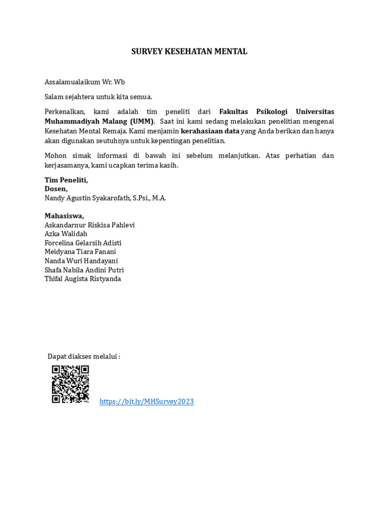 Mental Health Survey 2023 | PDF | Pengembangan Diri | Kesehatan Holistik