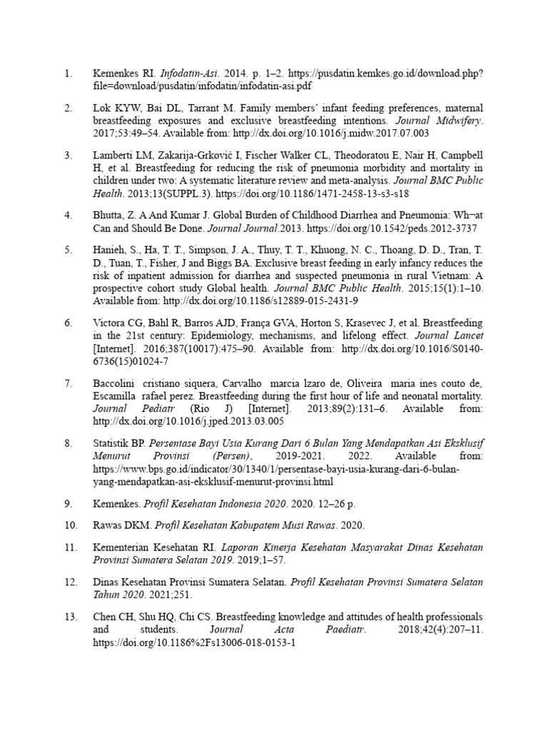 Dapus Vancouver Superscript | PDF | Breast Milk | Breastfeeding