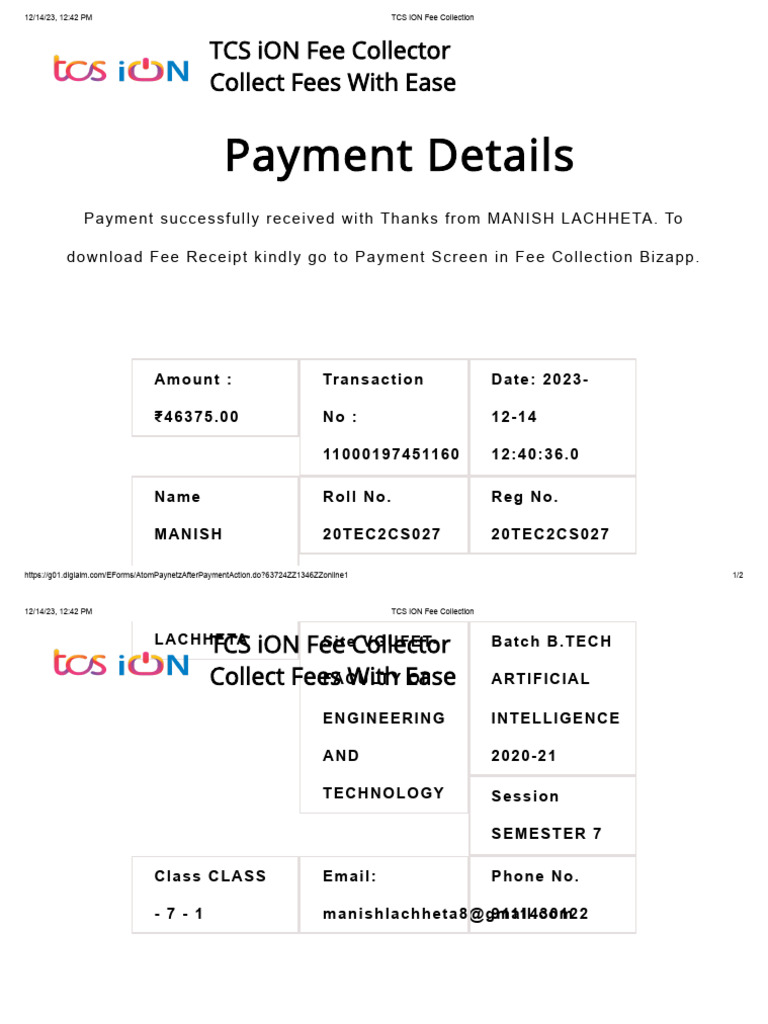 Fee Details Sem 8 | PDF
