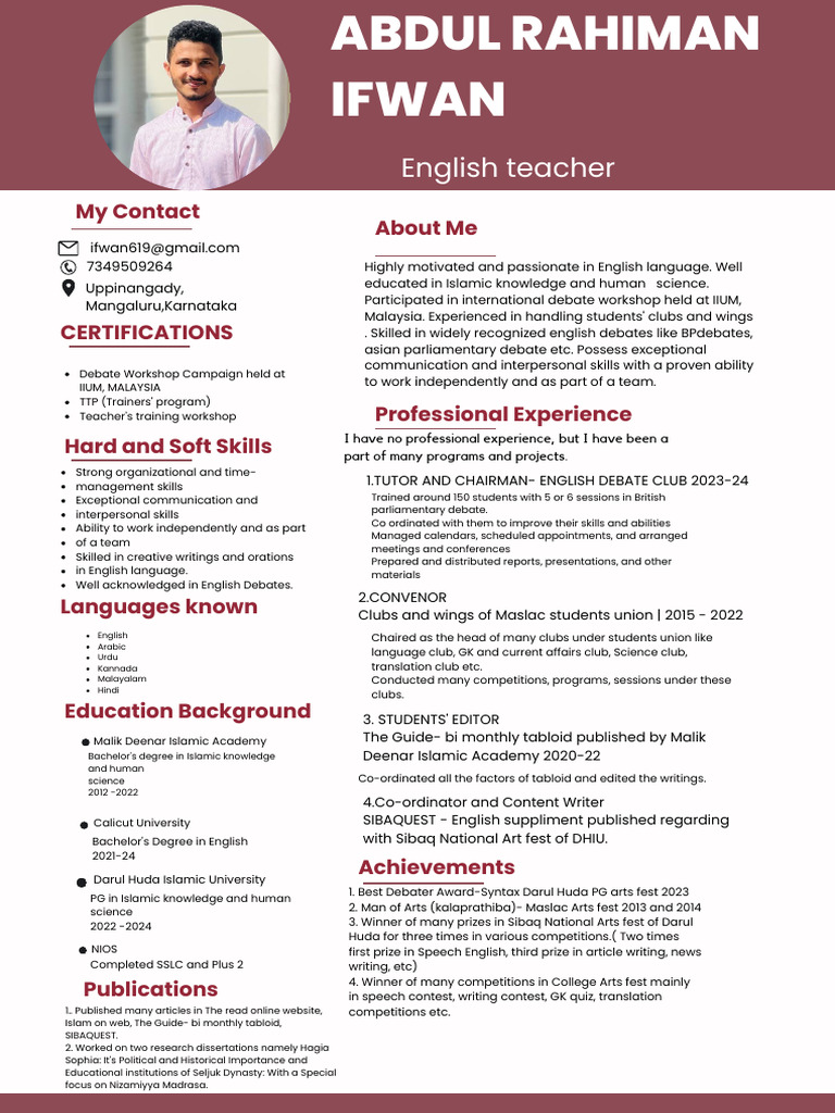Pink Simple Profile Resume | PDF | Human Communication | Learning