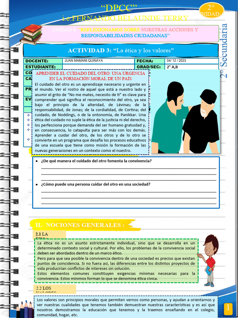 2° DPCC - Actv.03-Unid.8 2023 | PDF | Moralidad | Sociedad