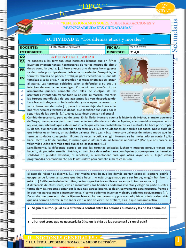 2° DPCC - Actv.02-Unid.8 2023 | PDF | Moralidad | Héctor