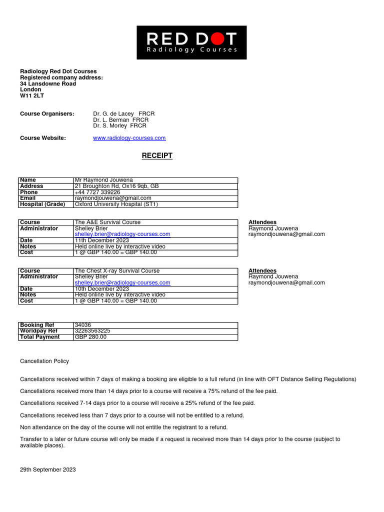 Radiology Red Dot Course Receipt | PDF