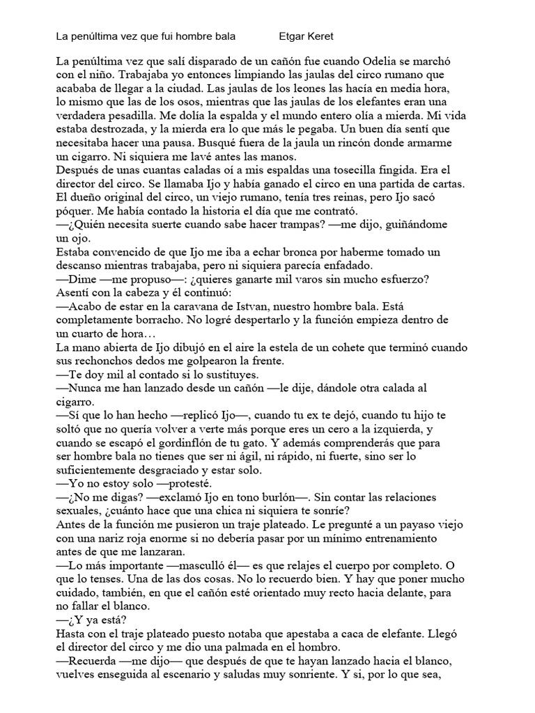 La Penúltima Vez Que Fui Hombre Bala Etgar Keret | PDF