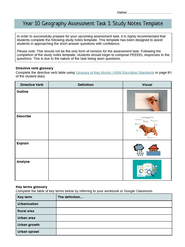Year 10 Geography Assessment Task 1 - Study Notes Template - Student ...