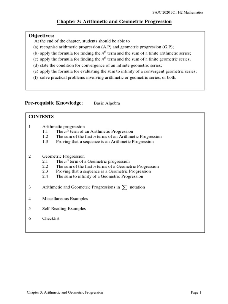 Arithmetic and Geometric Progressions | PDF | Summation | Series ...