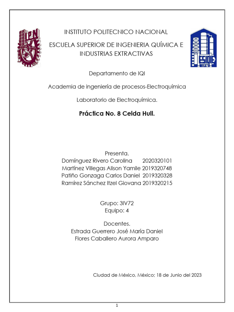 Practica 8 Celdas Hull Equipo 4 3IV72 | PDF | Electromagnetismo ...