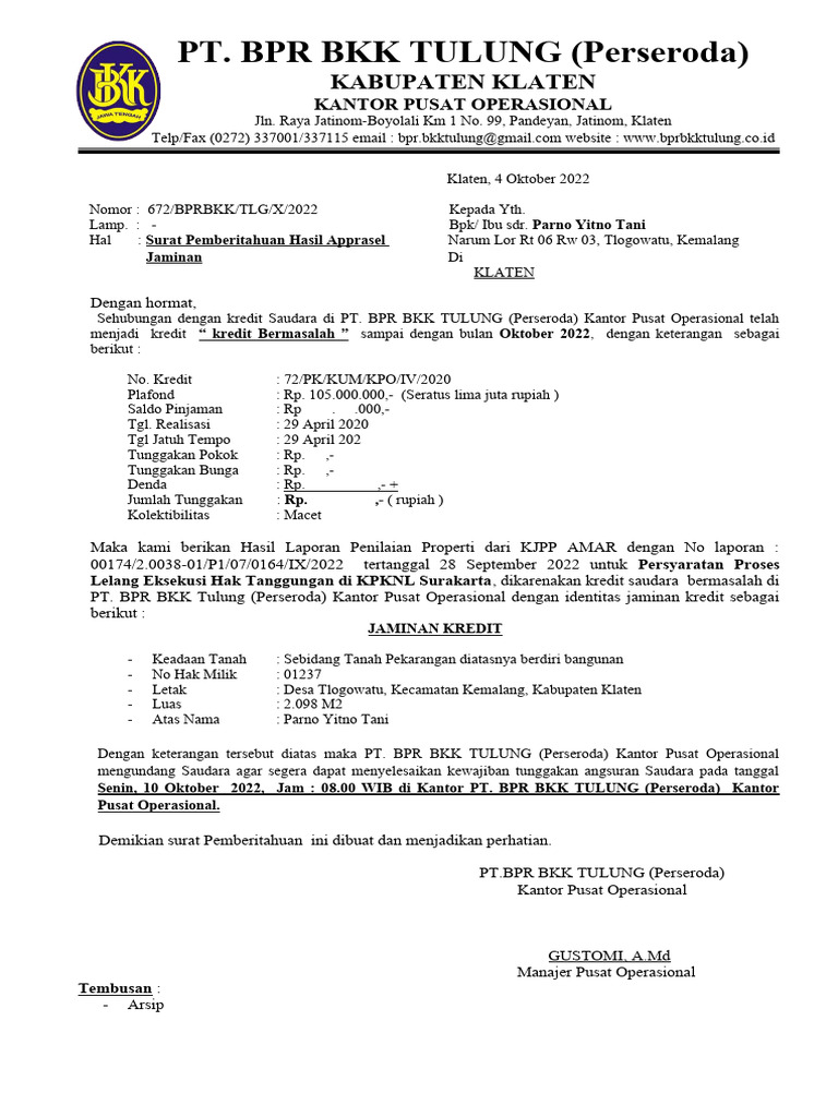 Surat Pemberitahuan Lelang | PDF