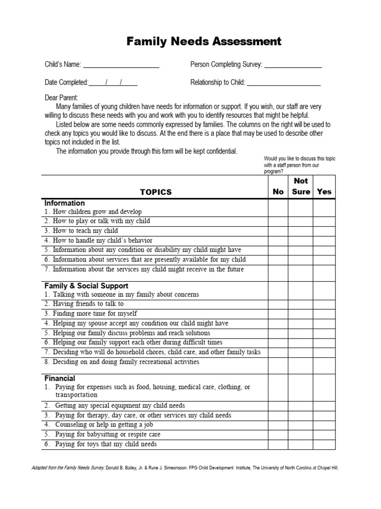 Family Needs Assessment Questionnaire | PDF | Family | Child Care