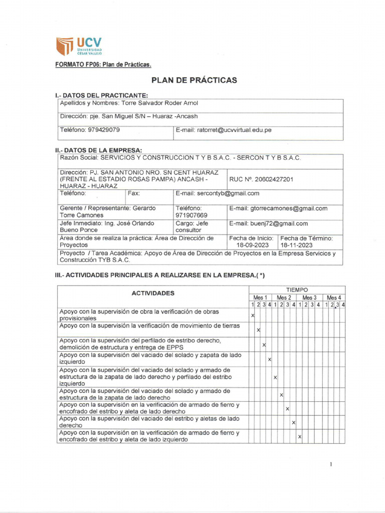 Formato FP06 - PLAN DE PRACTICAS | PDF