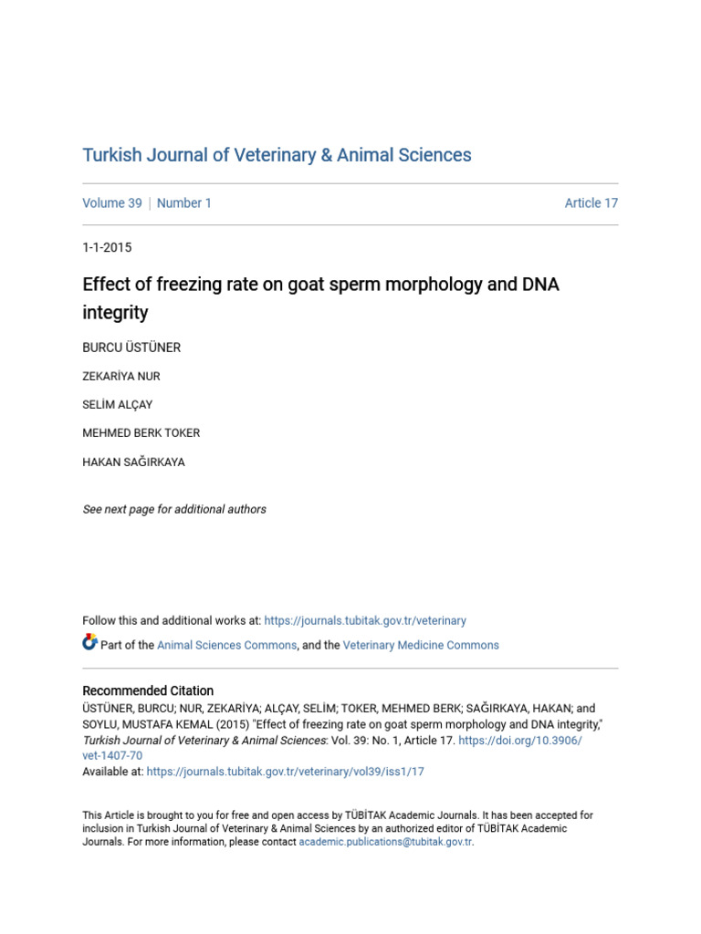 Effect of Freezing Rate On Goat Sperm Morphology and DNA Integrit | PDF | Semen | Chemistry
