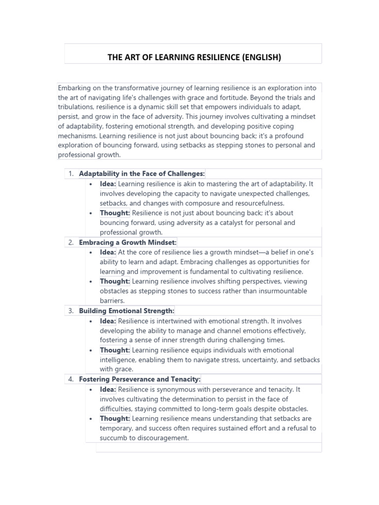 The Art of Learning Resilience (English Version) | PDF | Psychological ...