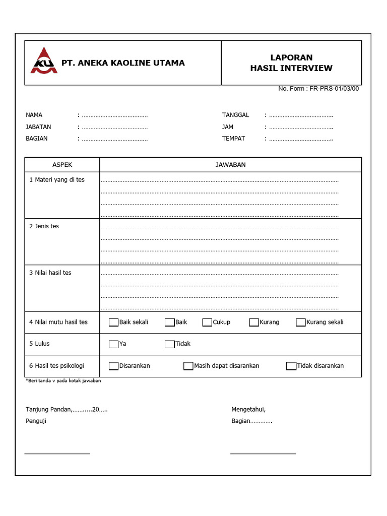 Form Laporan Hasil Interview | PDF