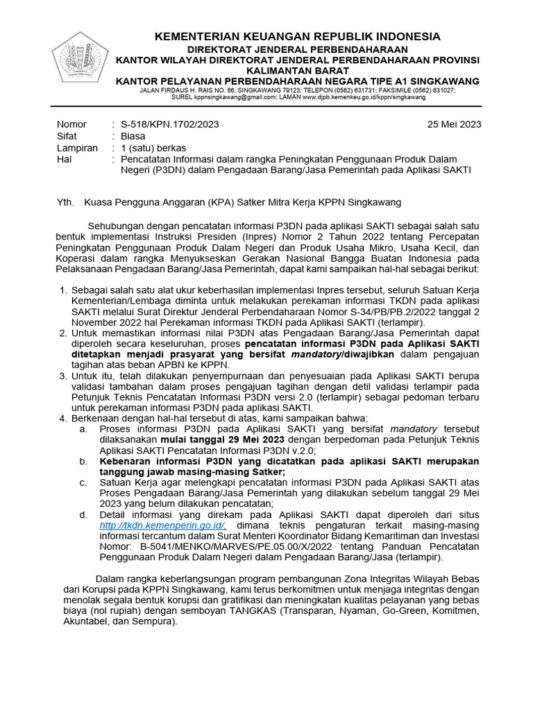 Pencatatan P3DN dalam Aplikasi SAKTI | PDF